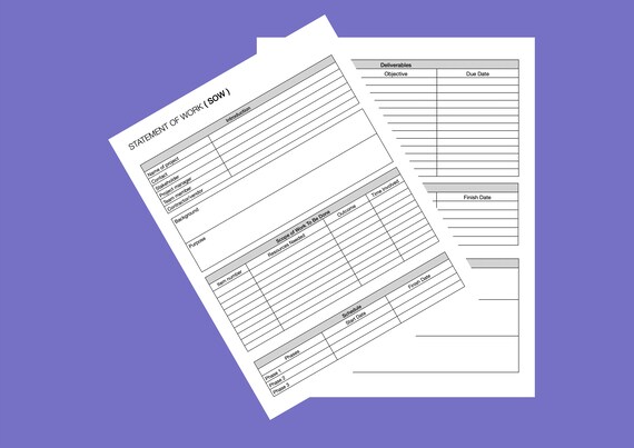 Statement of Work for Project Management / Fillable PDF / | Etsy