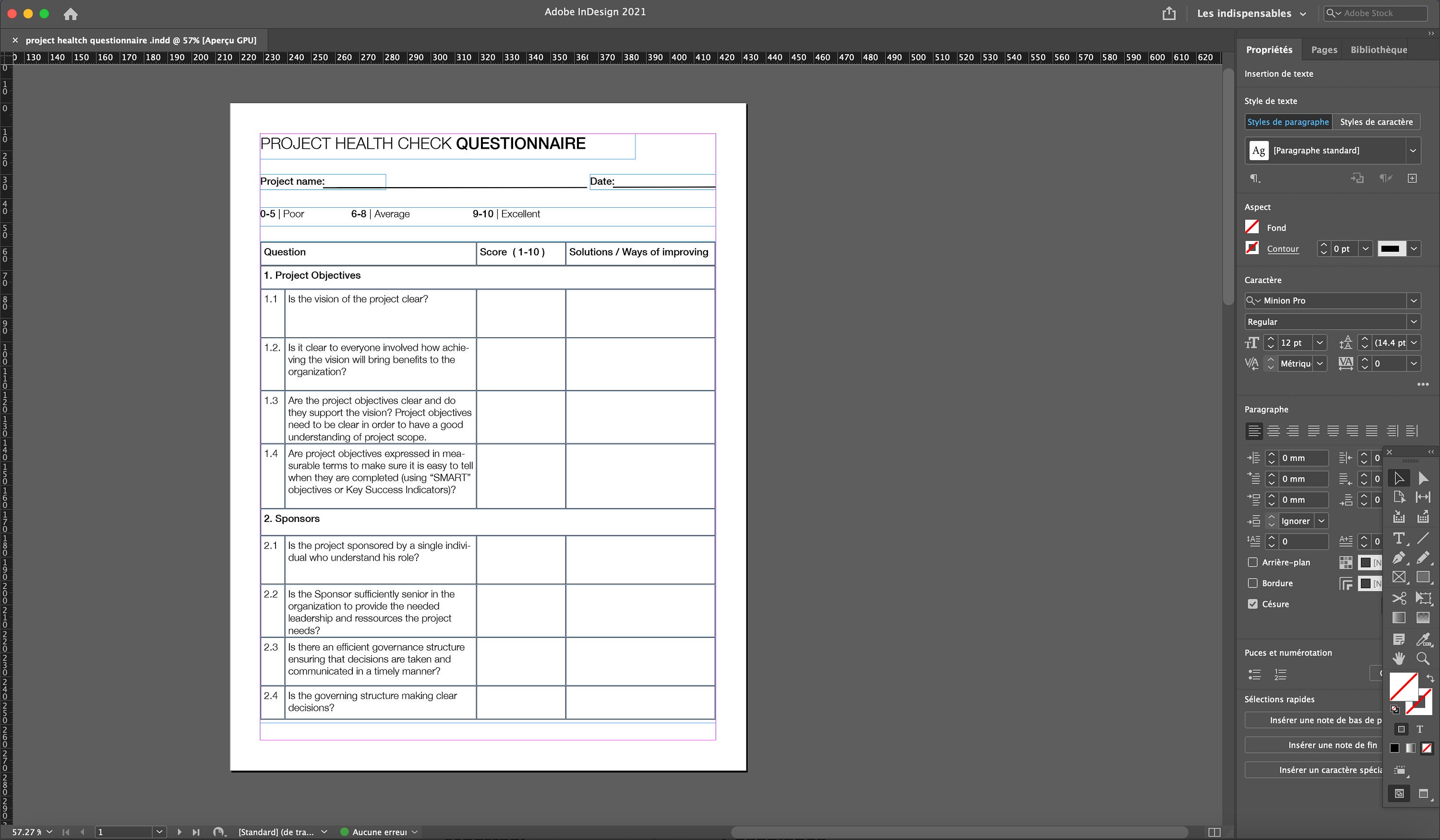 Status Report for Project Management/ Health Check Questionnaire ...
