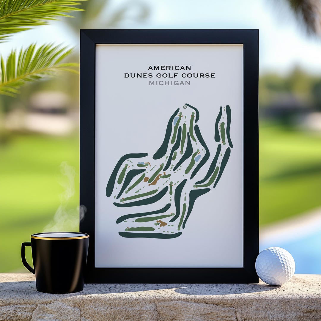 Golf Club Prints- American Dunes Michigan Golf Course Map | Golf Course ...