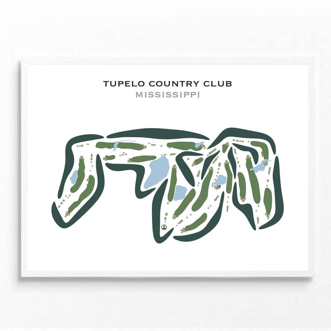 Tupelo Country Club, MS Golf Course Map Canvas, Golf Map Wall Art, Golf ...