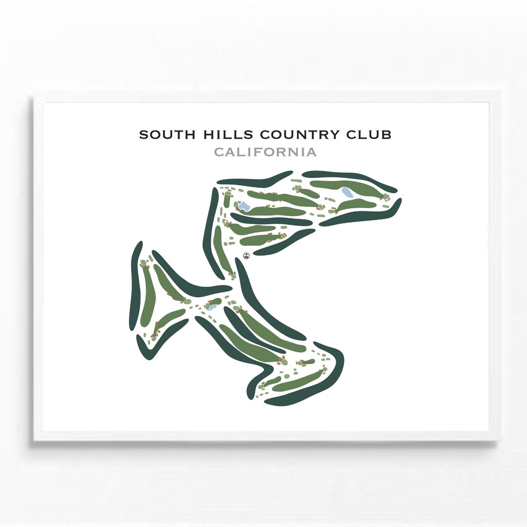 South Hills Country Club, CA Golf Course Map Wall Art, Golf Map, Golfer ...