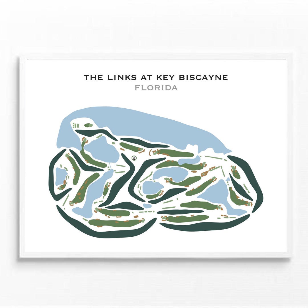 The Links at Key Biscayne, FL Golf Course Map Art Canvas, Golf Map Wall ...