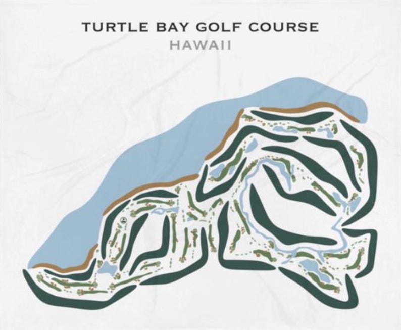 Golf Club Prints- Turtle Bay Resort Hawaii Golf Course Map | Golf ...