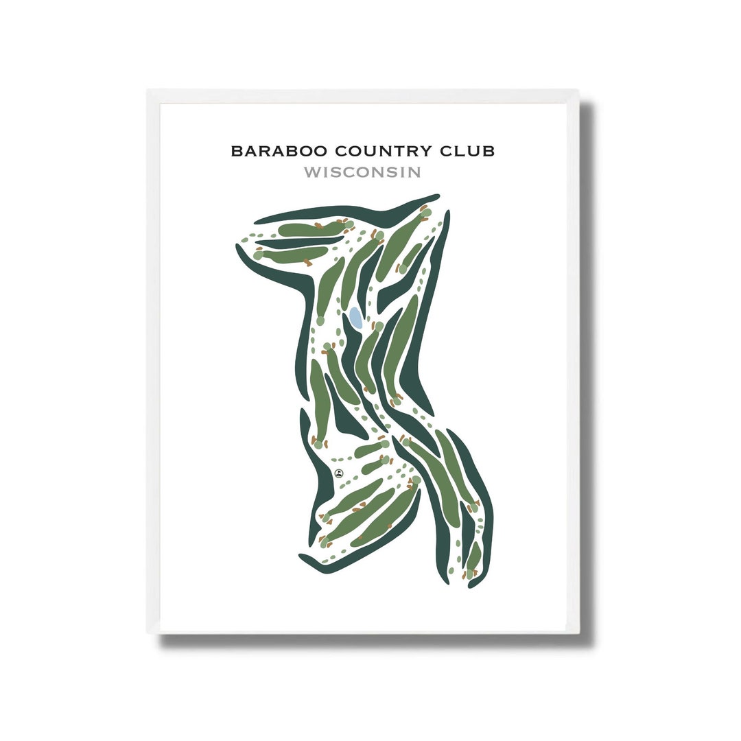 Baraboo Country Club, WI Golf Course Map Art Poster, Golf Map Wall Art ...