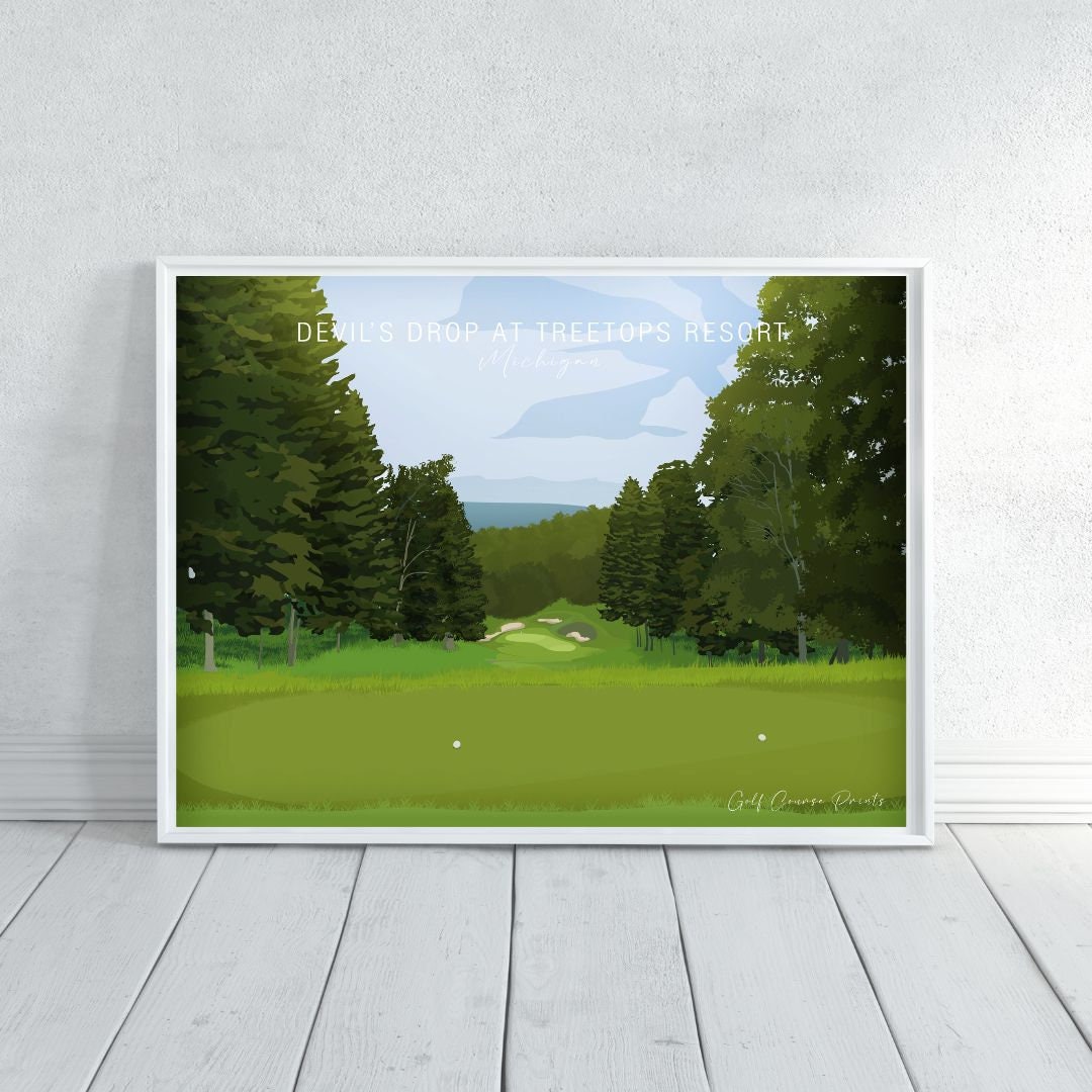 Devil's Drop at Treetops Resort, MI, Golf Art Print, Decor, Watercolor ...