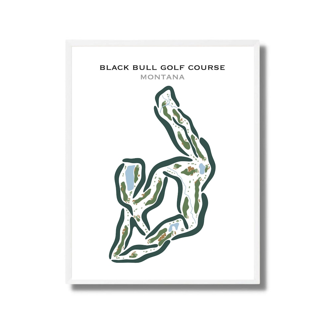 Golf Club Prints- Black Bull Montana Golf Course Map | Watercolor Golf ...