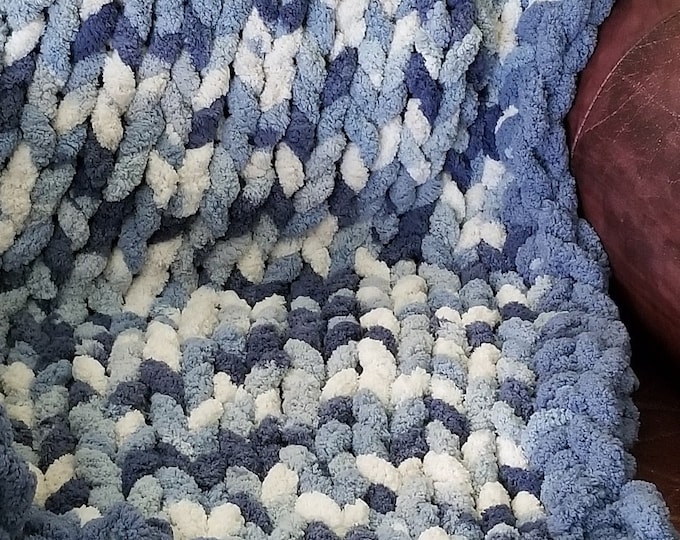 Baby Blanket - Blue Multi-colored Hand Knit Chunky Chenille - Etsy