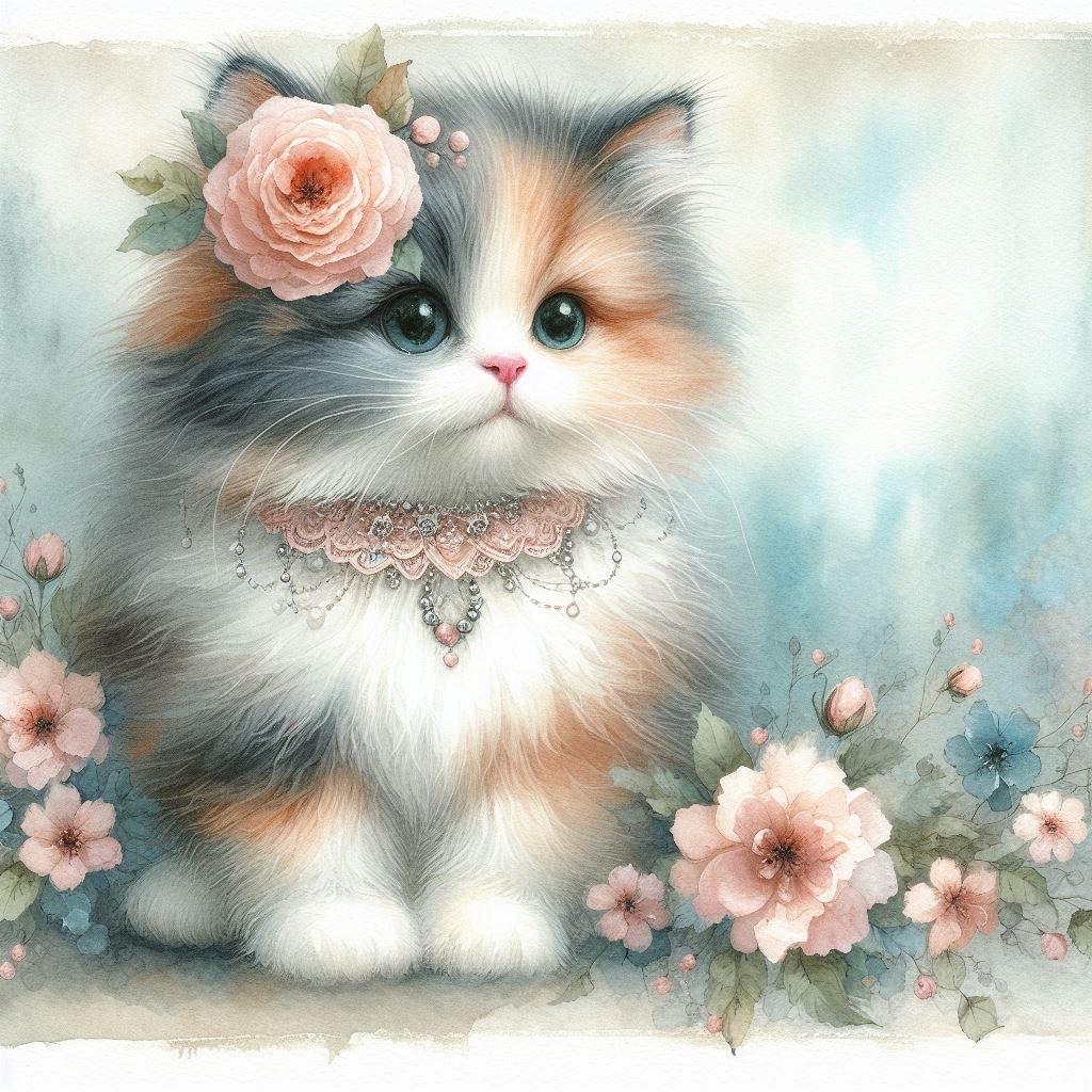 Digital - Cute Kittens | Soft Watercolor Calico Kitten Digital Images ...