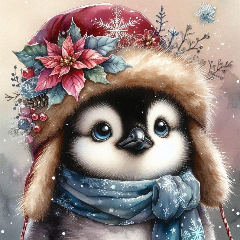 Digital - Handsome Penguin Wearing His Favorite Winter Hats. Digital ...