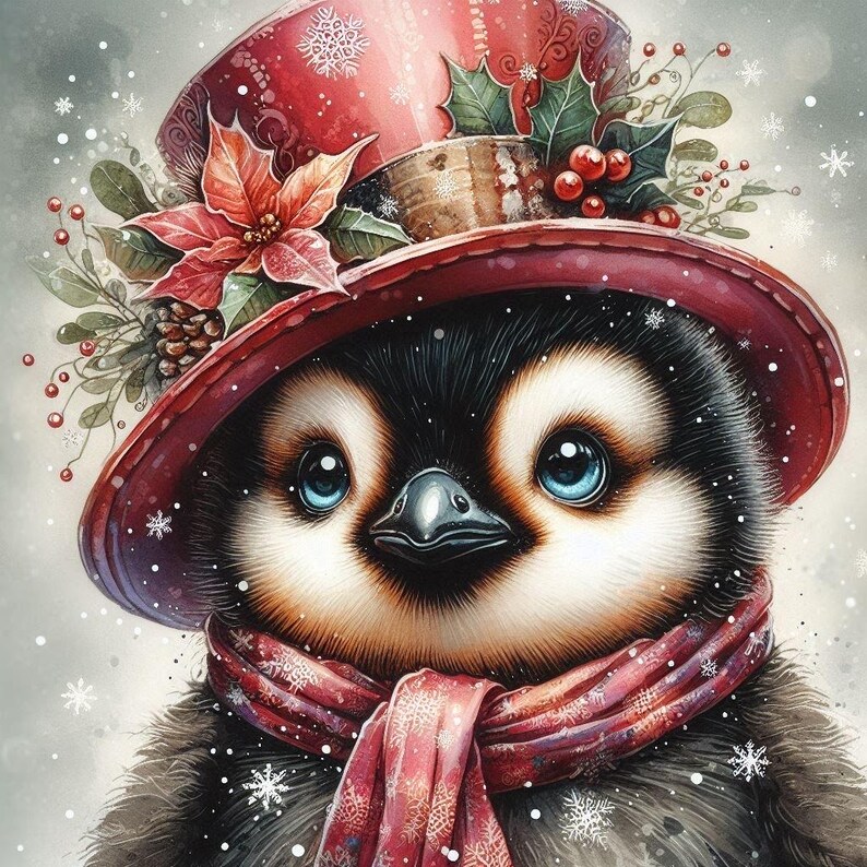 Digital - Handsome Penguin Wearing His Favorite Winter Hats. Digital ...