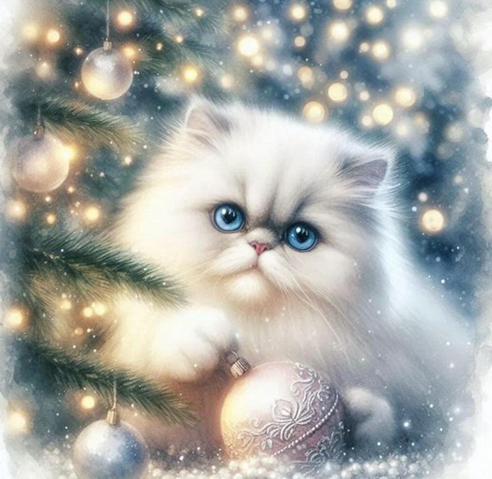Digital - Crafting With Cats, Christmas Tree, Ornaments and White ...