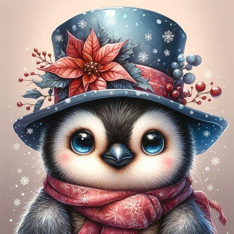 Digital - Handsome Penguin Wearing His Favorite Winter Hats. Digital ...