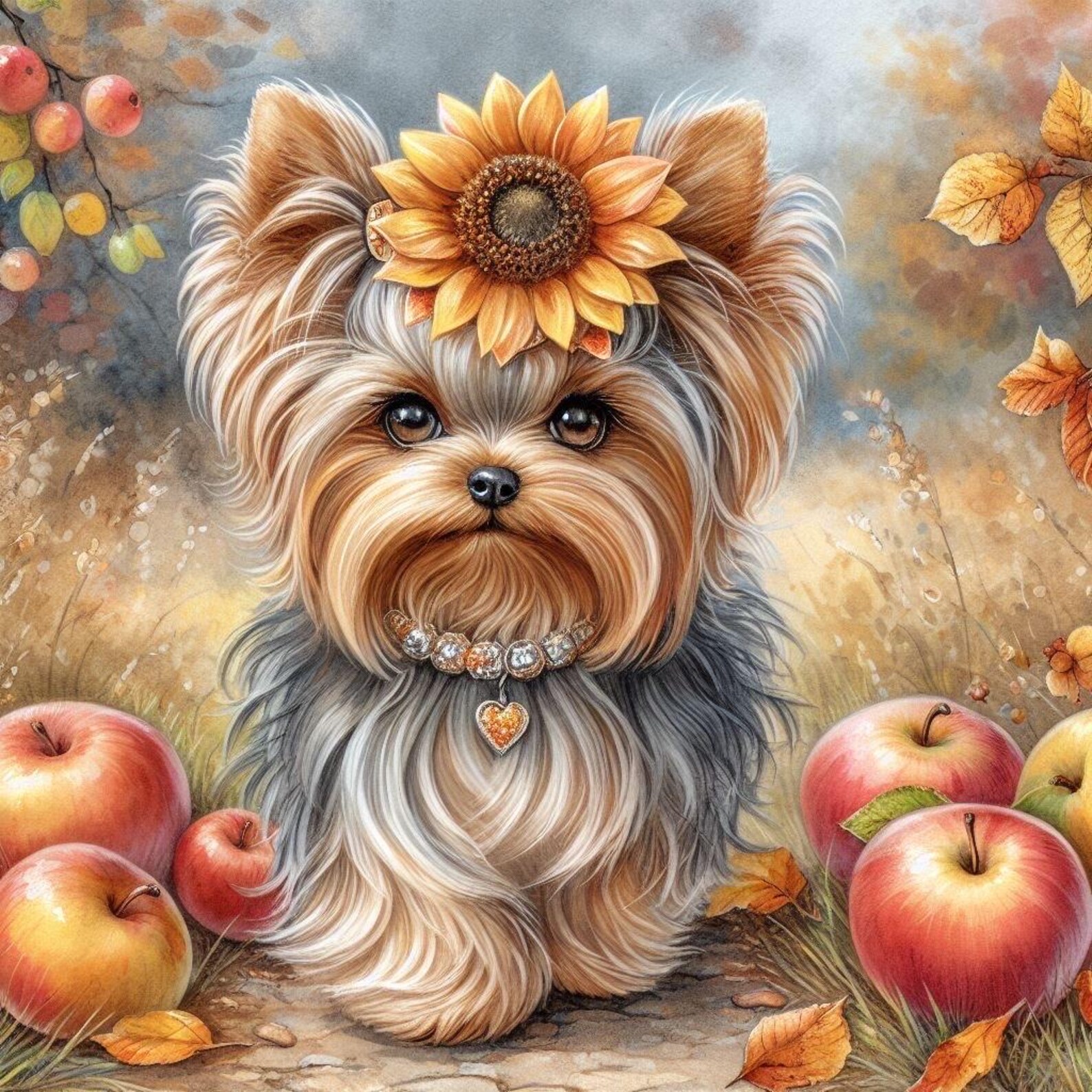 Digital - Crafting With Yorkies | Fall Watercolor Yorkshire Terriers ...