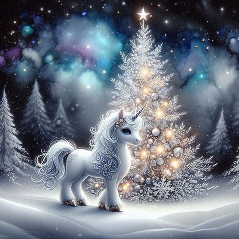 Digital - Beautiful Winter Unicorns| Colorful Ink Unicorn Digital ...
