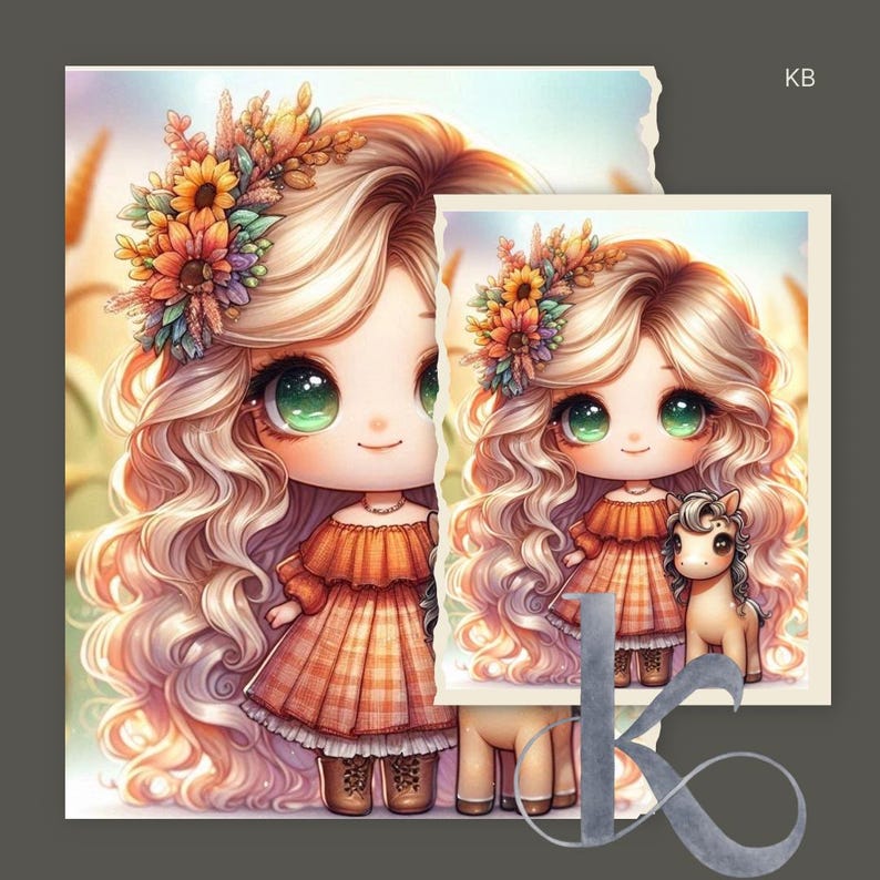 Cute Fall Girl & Pony Watercolor Clipart – Scrapbooking Graphics ...