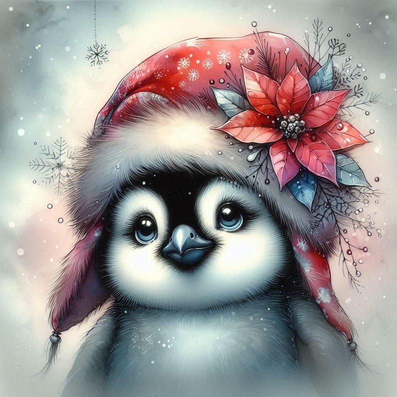 Digital - Handsome Penguin Wearing His Favorite Winter Hats. Digital ...