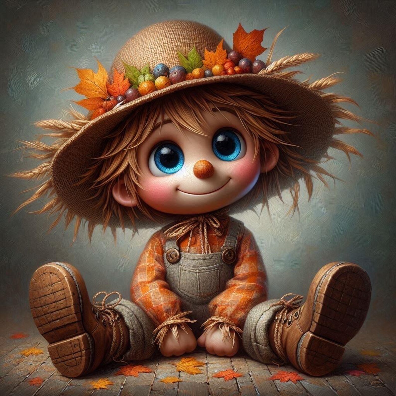 Digital - Adorable Boy Scarecrow Wearing a Straw Hat. Digital Image for ...