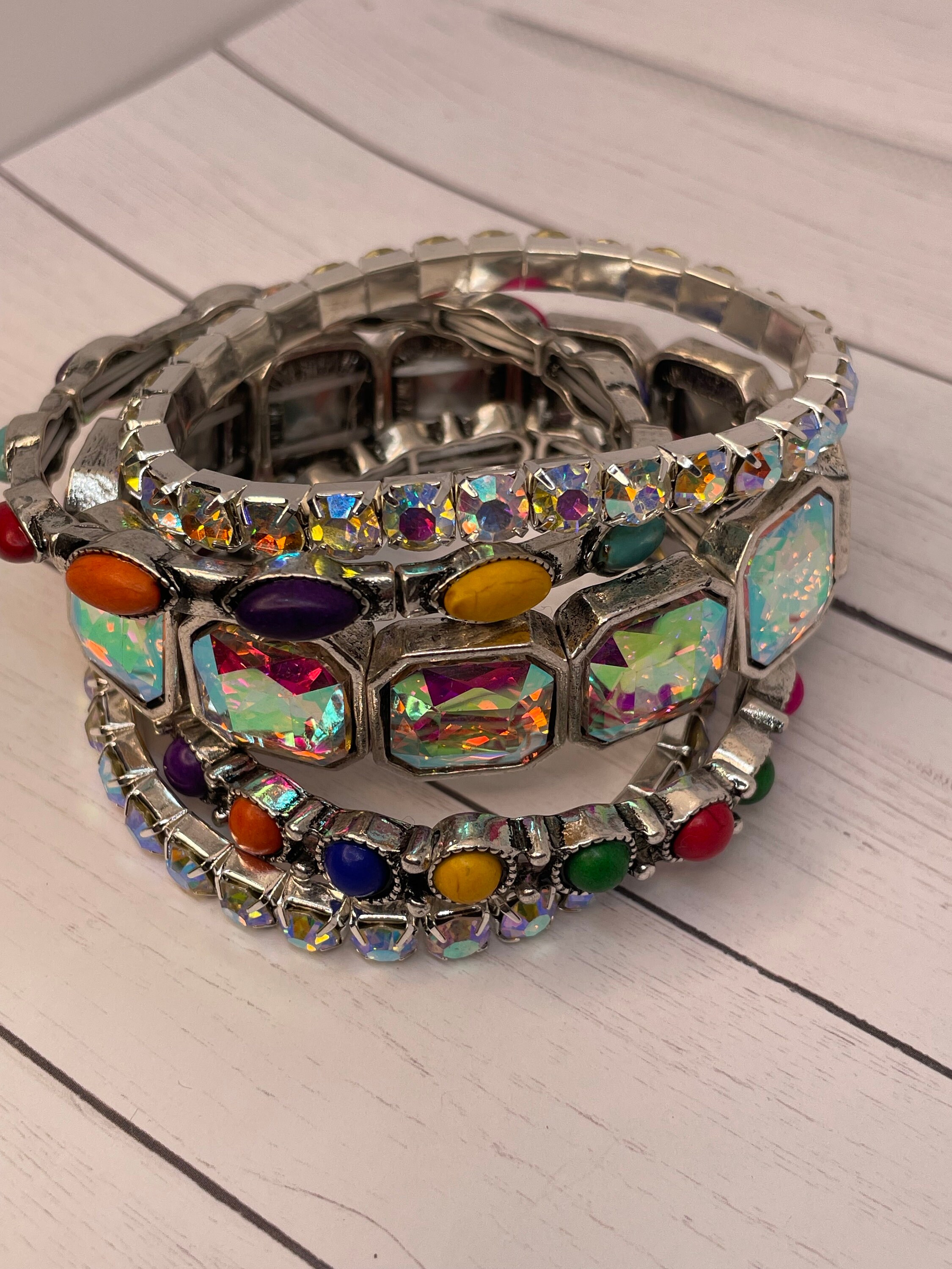 Stackable Bracelet Set: Rainbow Crystals & Howlite Gemstones - Etsy