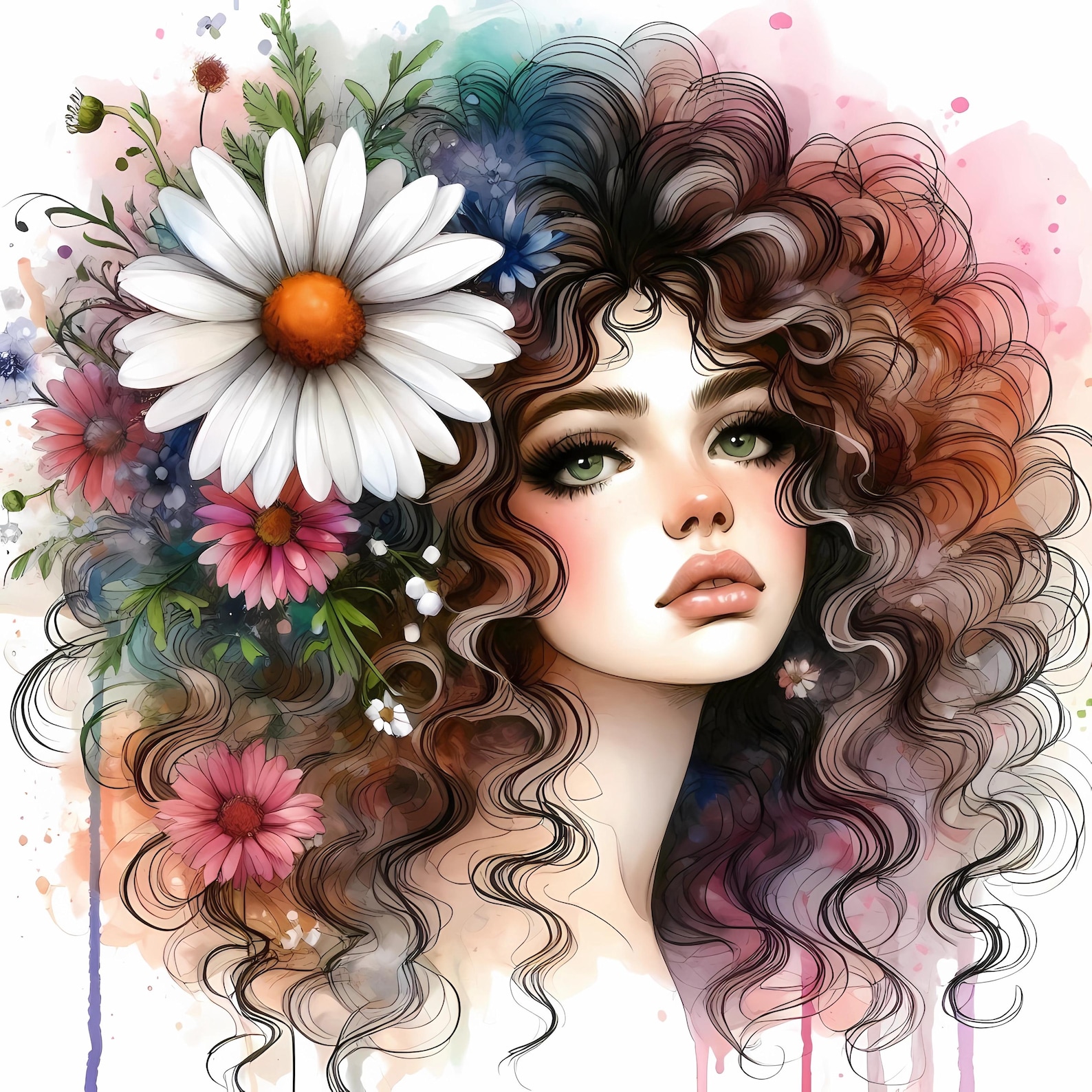 Digital - Colorful Variety of Quirky Young Women With Fun Daisies ...