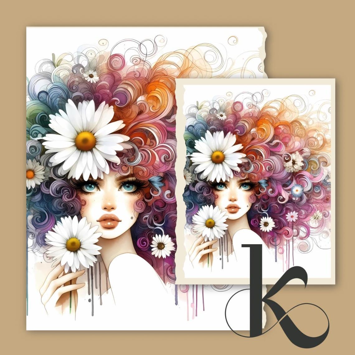 Digital - Colorful Variety of Quirky Young Women With Fun Daisies ...