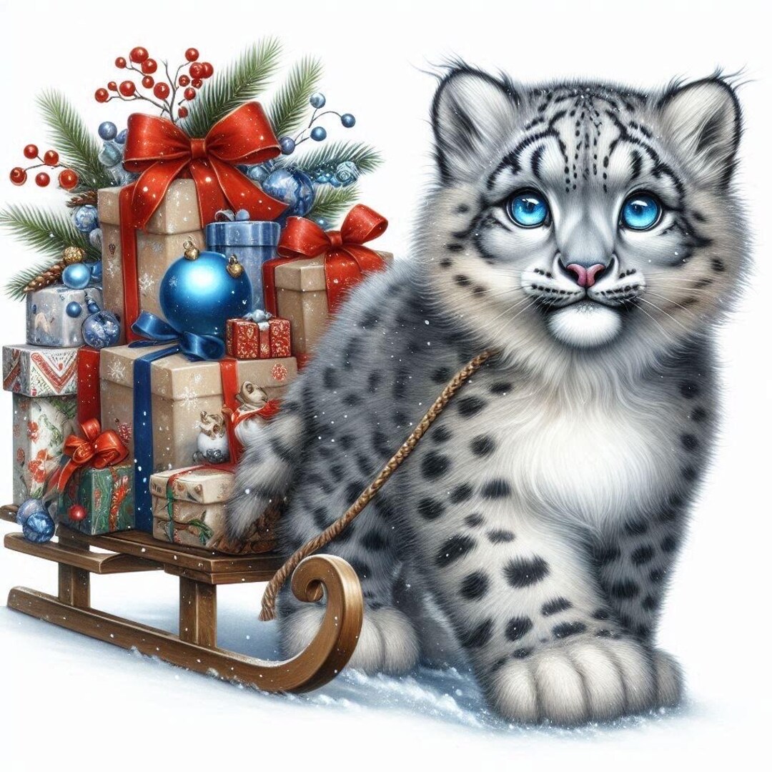 Snow Leopard Christmas Sled Clipart: Holiday Scrapbooking (digital ...