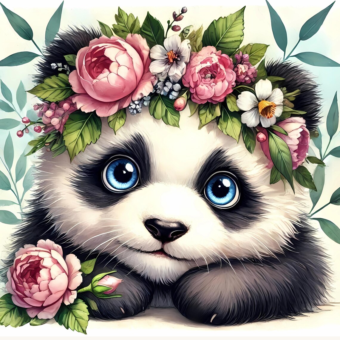 Digital - Pandas With Adorable Floral Crowns. Cute Digital Images for ...