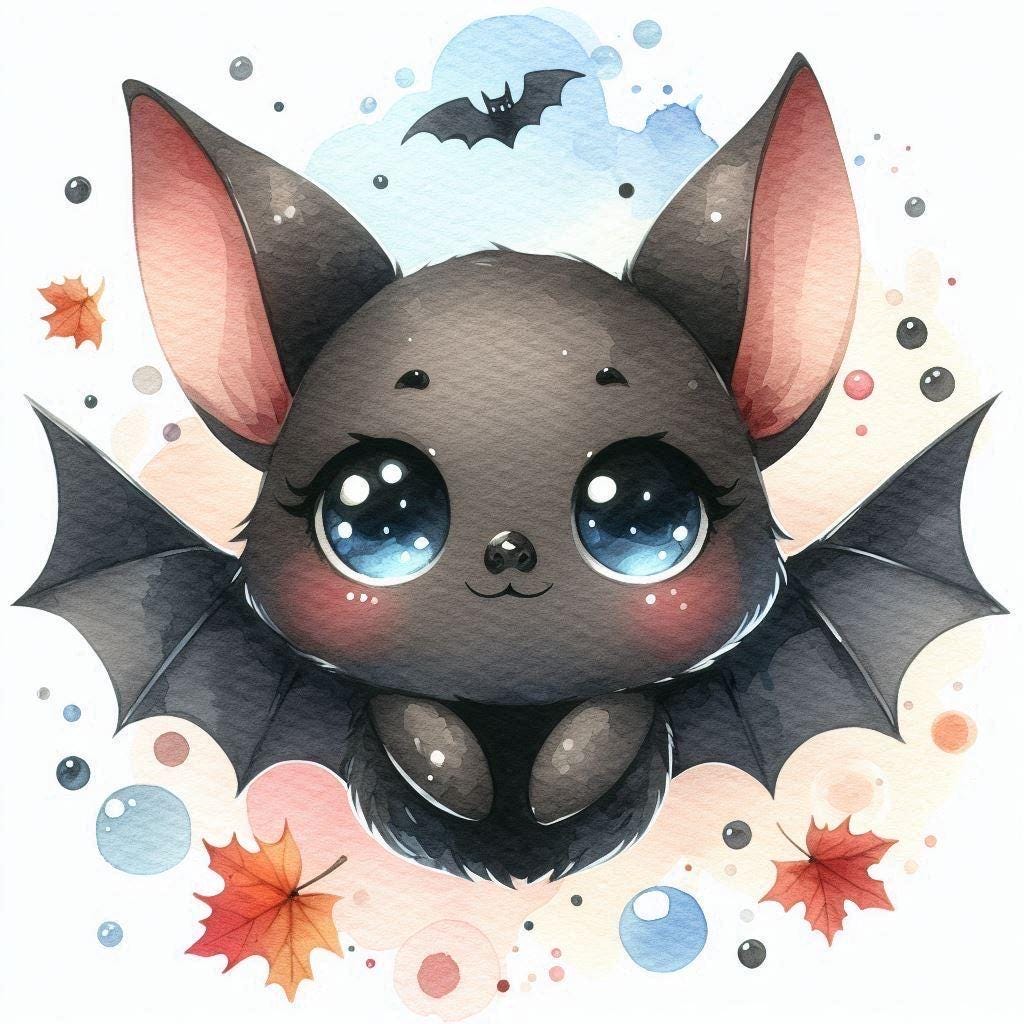 Digital - Cute Whimsical Blue Eyed Black Bats in Watercolors. Digital ...