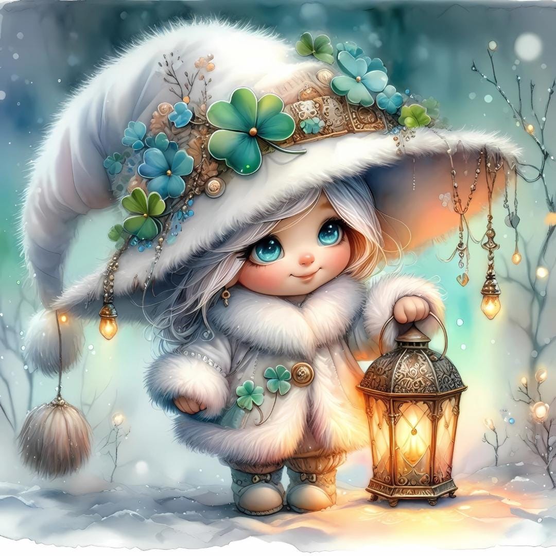 Digital - Beautiful Girl Lucky March Gnomes With a Lantern and Festive ...
