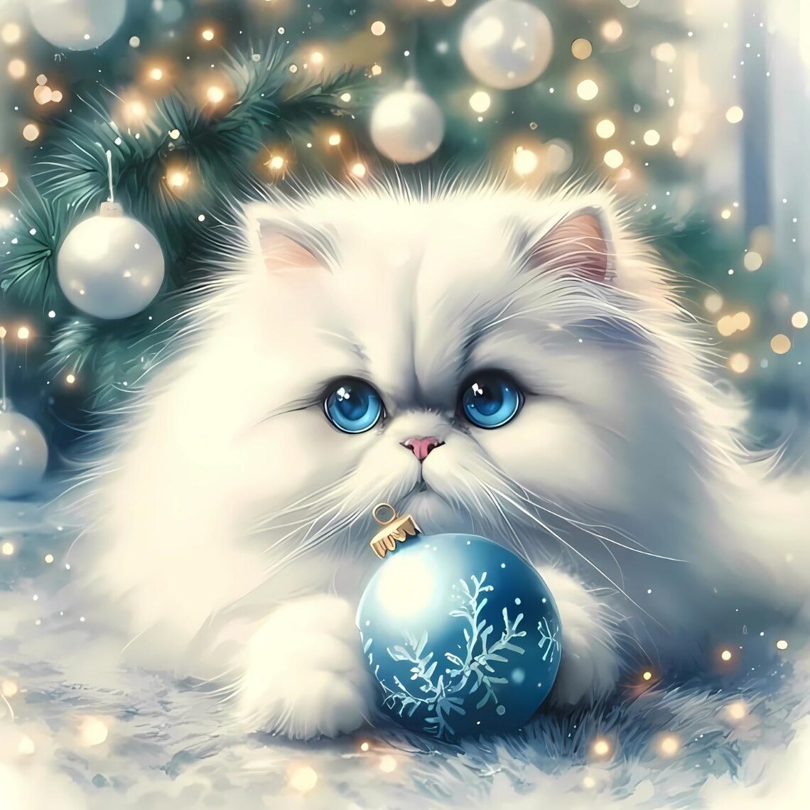 Digital - Crafting With Cats, Christmas Tree, Ornaments and White ...