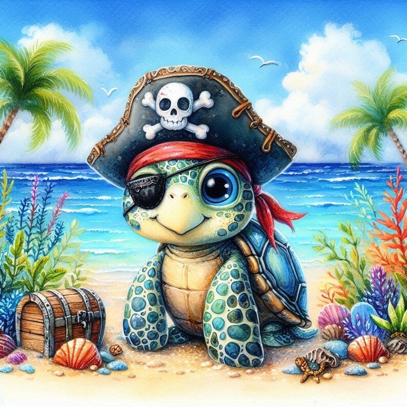 Kawaii Pirate Sea Turtle: Hawaiian Clipart (digital Download) - Etsy