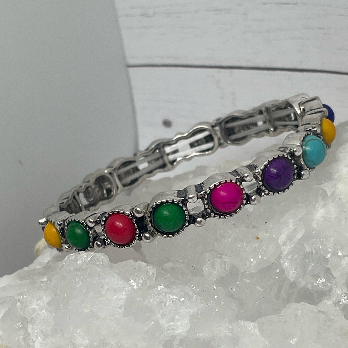 Stackable Bracelet Set: Rainbow Crystals & Howlite Gemstones - Etsy