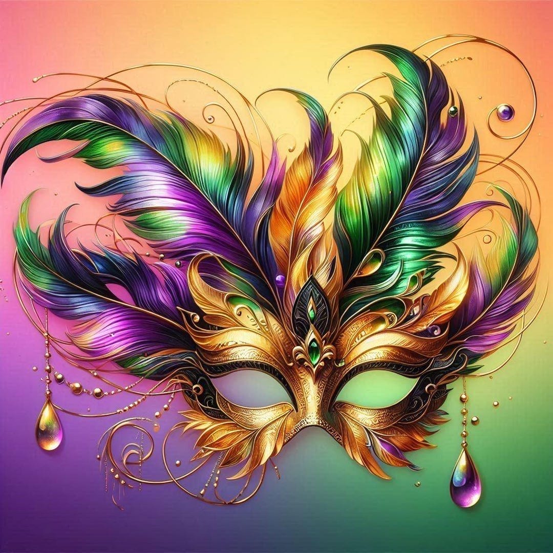Digital - Marti Gra Golden Masks With Colorful Festhers. Digital Images ...