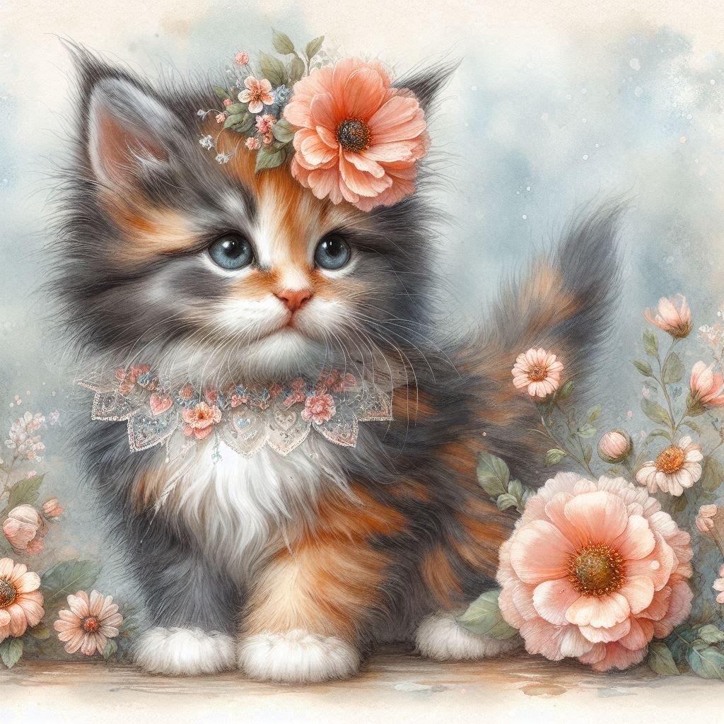 Digital - Cute Kittens | Soft Watercolor Calico Kitten Digital Images ...