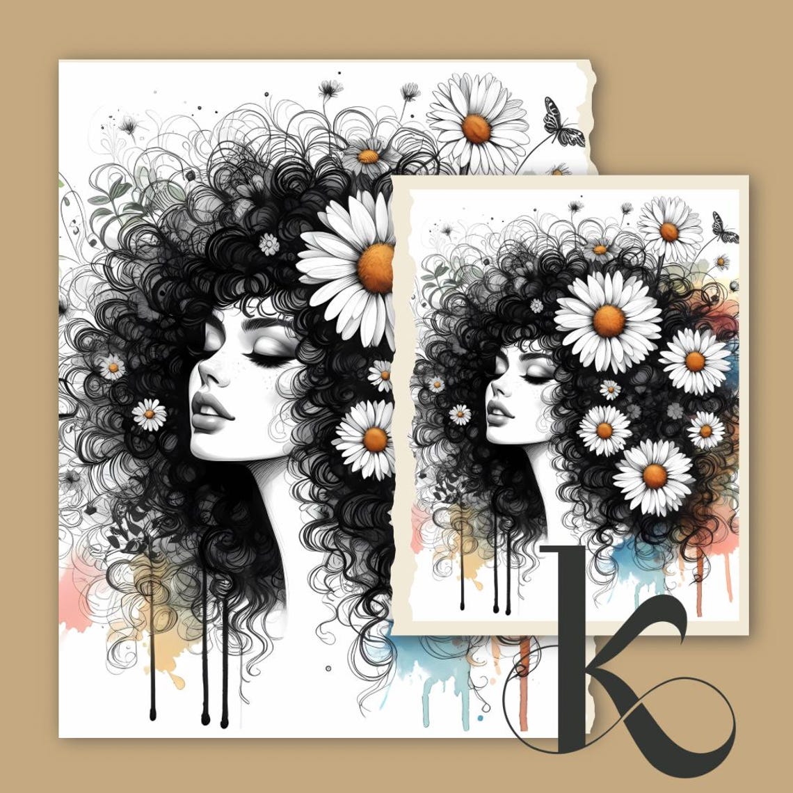 Digital - Colorful Variety of Quirky Young Women With Fun Daisies ...