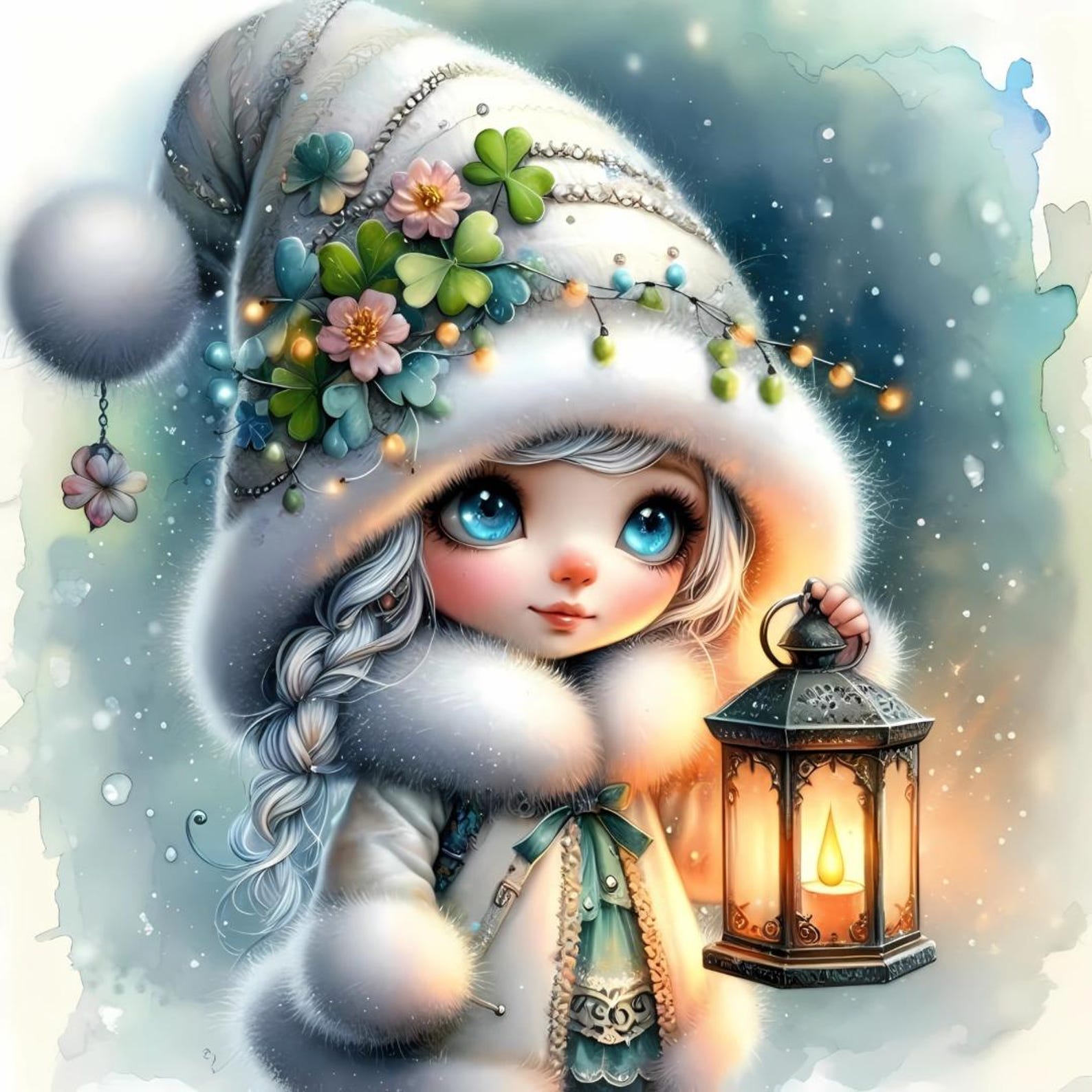 Digital Beautiful Girl Lucky March Gnomes With a Lantern and Festive Clover Accents. Digital ...