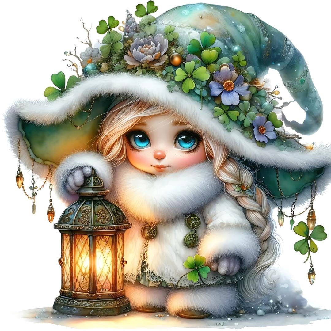 Digital - Beautiful Girl Lucky March Gnomes With a Lantern and Festive ...