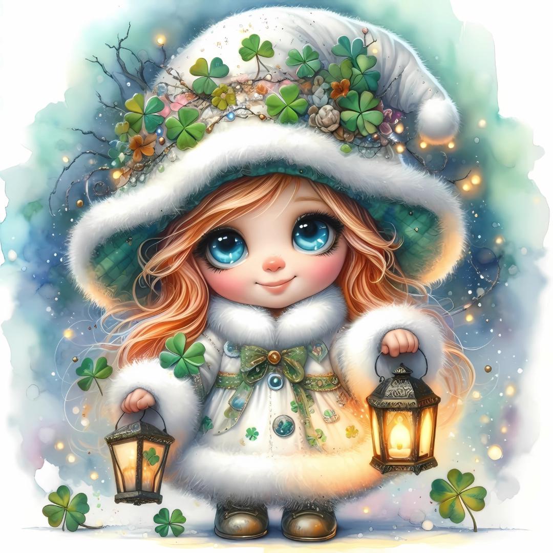 Digital - Beautiful Girl Lucky March Gnomes With a Lantern and Festive ...