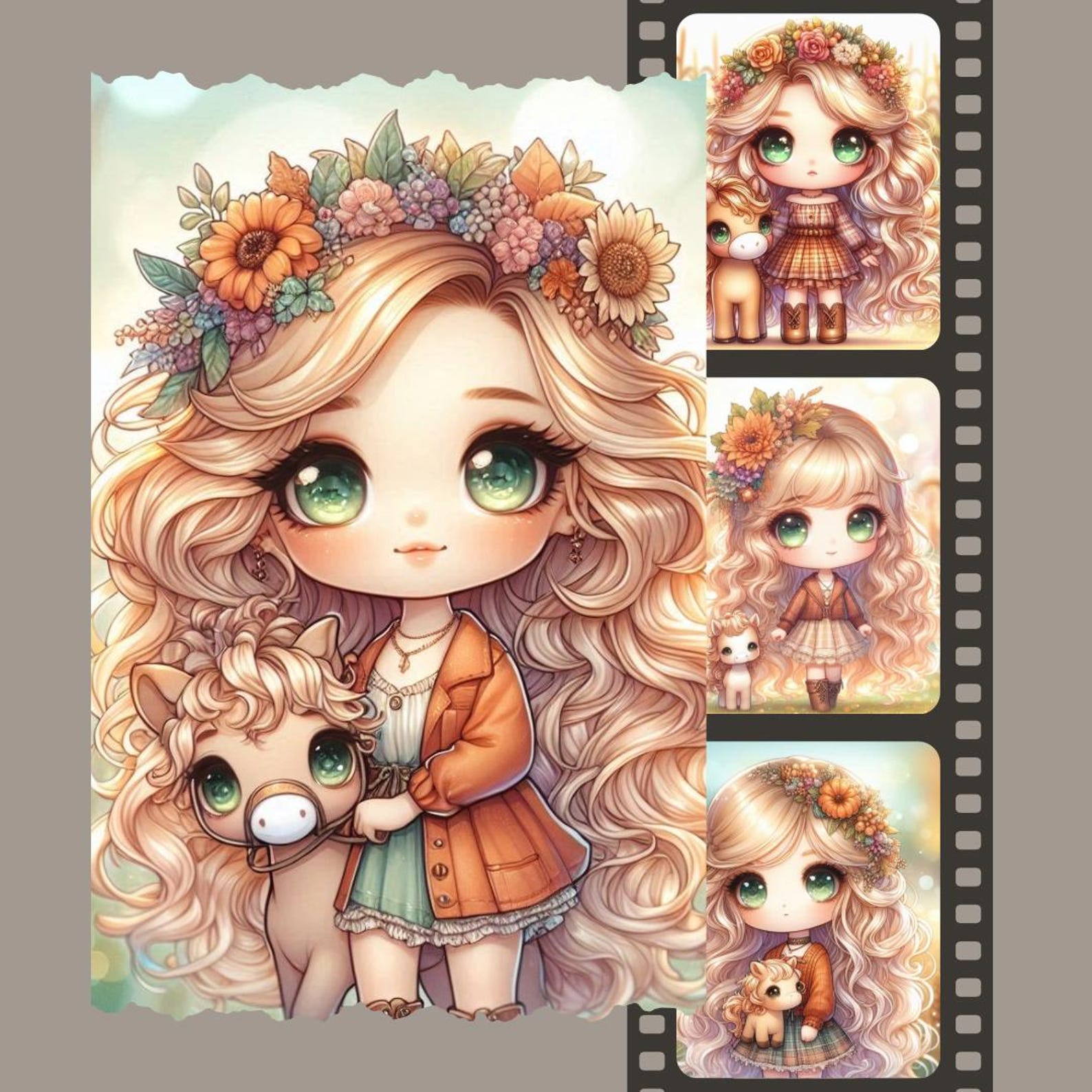 Cute Fall Girl & Pony Watercolor Clipart – Scrapbooking Graphics ...