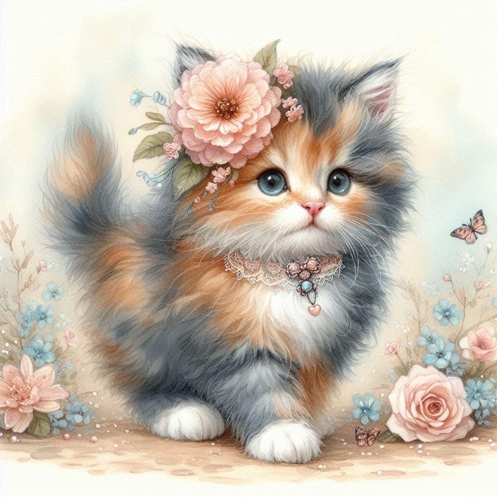 Digital - Cute Kittens | Soft Watercolor Calico Kitten Digital Images ...