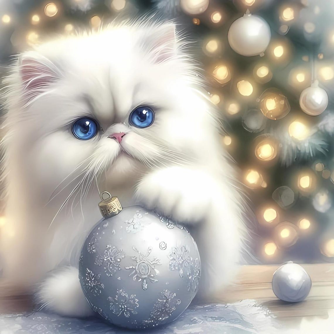 Digital - Crafting With Cats, Christmas Tree, Ornaments and White ...