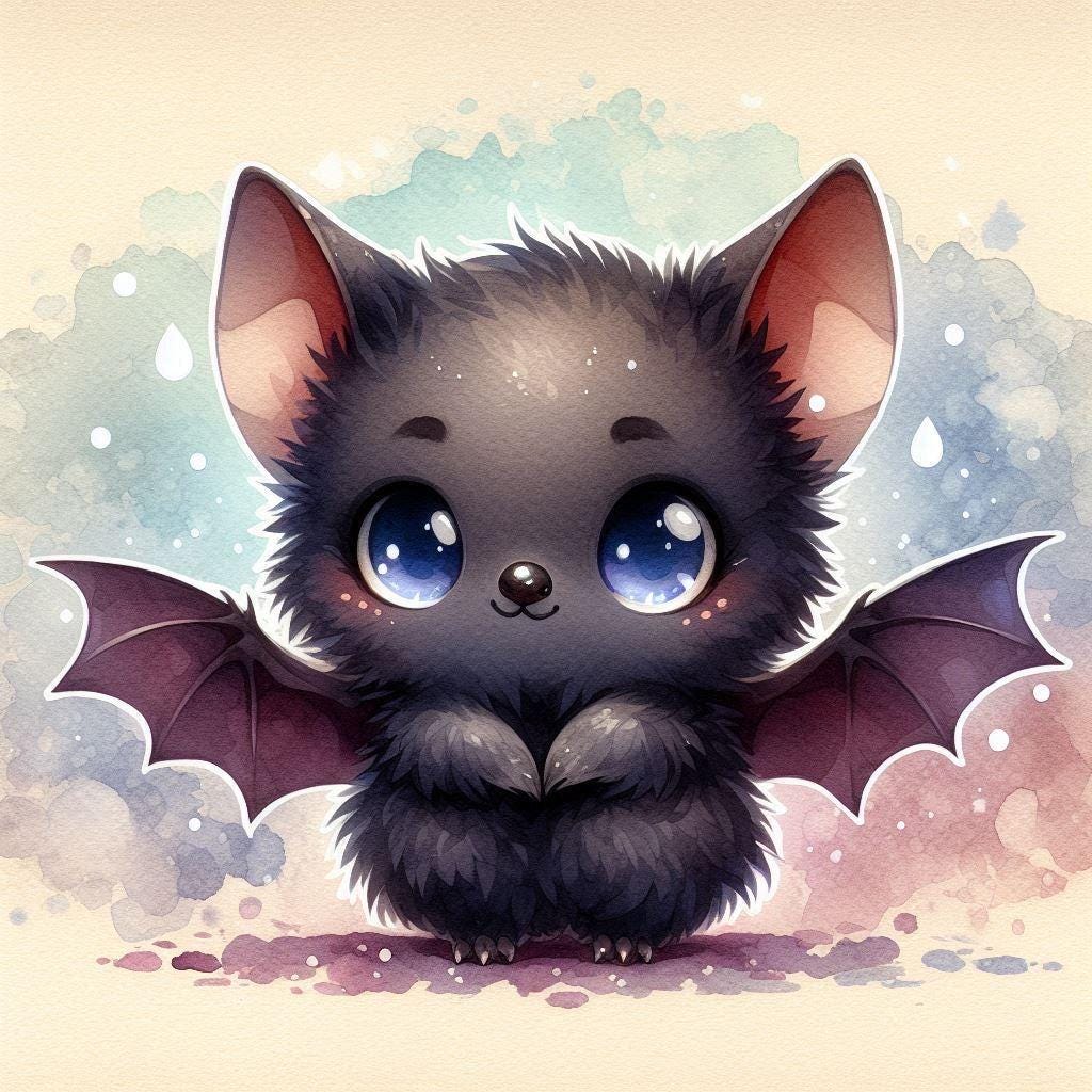 Digital - Cute Whimsical Blue Eyed Black Bats in Watercolors. Digital ...