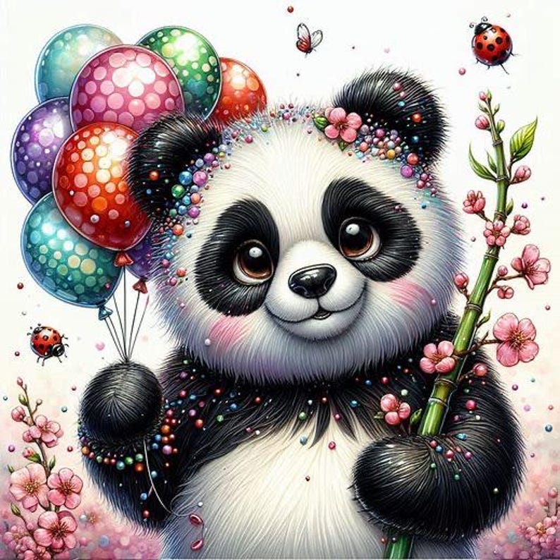 Digital - Panda With Birthday Balloons. Digital Images for Crafting and ...