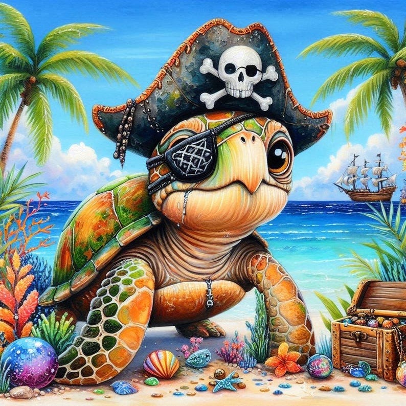 Kawaii Pirate Sea Turtle: Hawaiian Clipart (digital Download) - Etsy