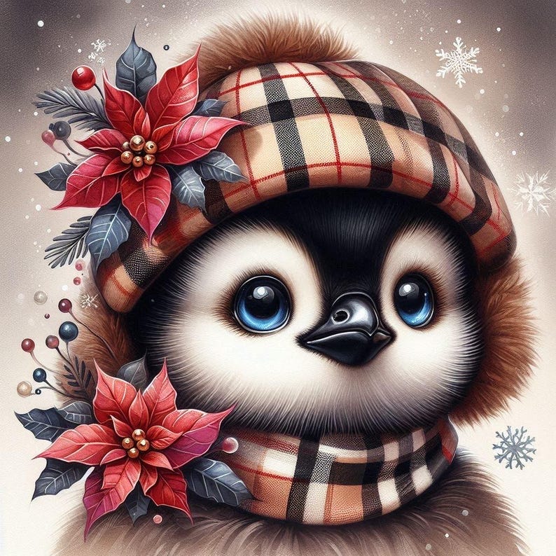 Digital - Handsome Penguin Wearing His Favorite Winter Hats. Digital ...