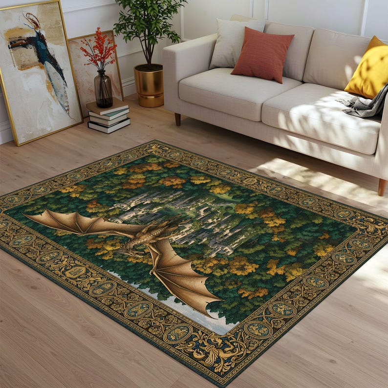 Dragon Forest Rug Gothic Fantasy Washable Non Slip Carpet for Living ...