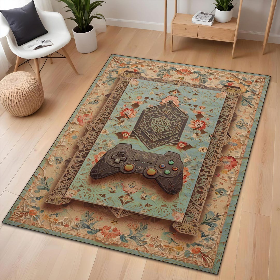 Retro Gaming Controller Rug Nostalgic Game Room Decor, Game Console Rug ...