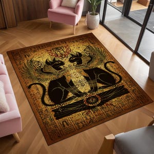 Mystic Rug Ancient Egyptian Decor, Hieroglyph & Cat Design ...