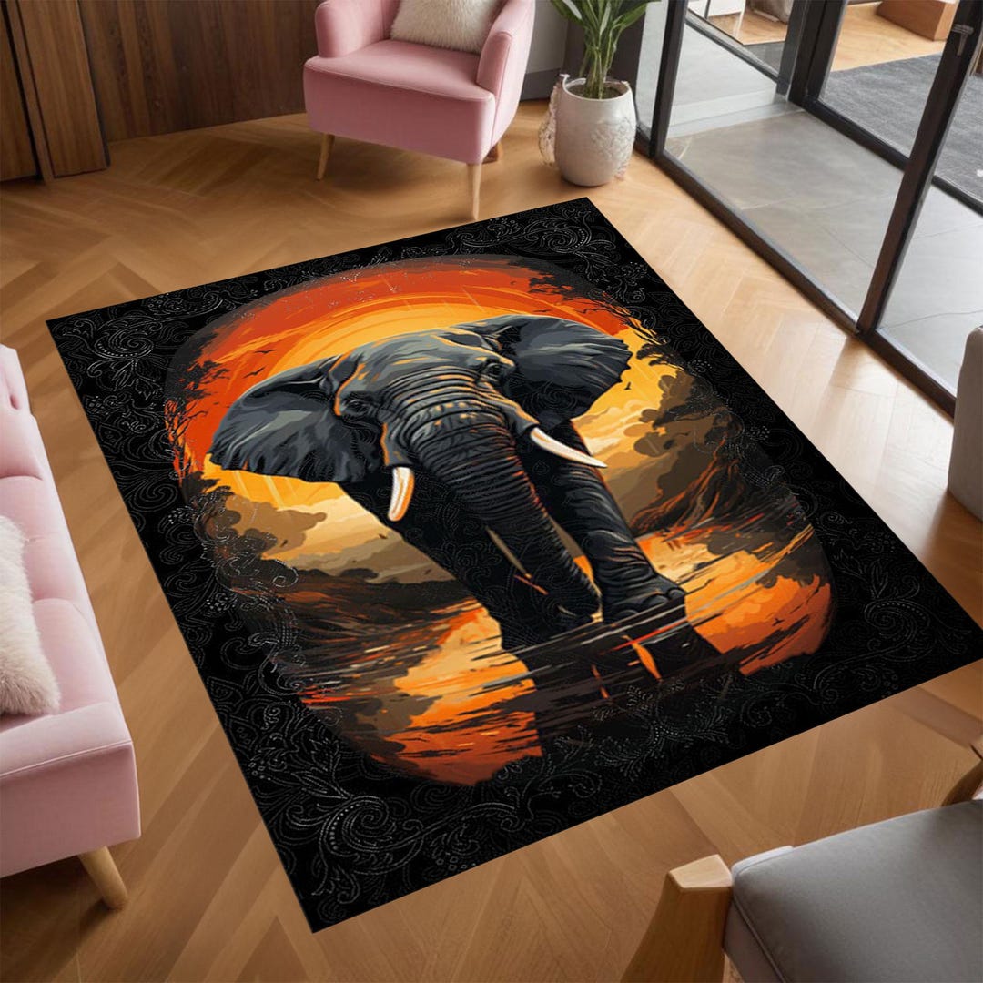 Elephant Rug,elephant and Flower Rug,unique Home Decor,rug for Living ...