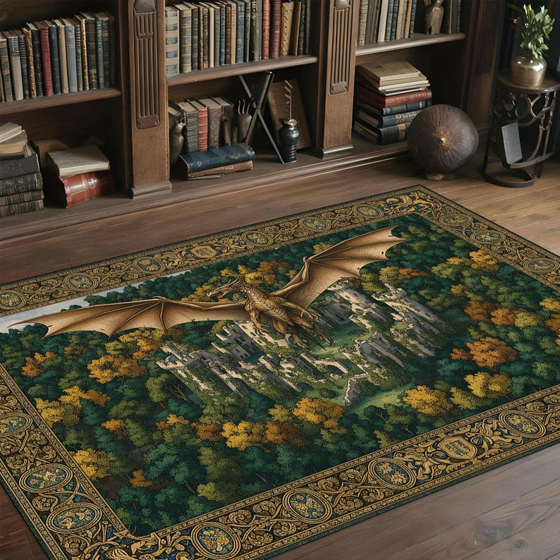 Dragon Forest Rug Gothic Fantasy Washable Non Slip Carpet for Living ...