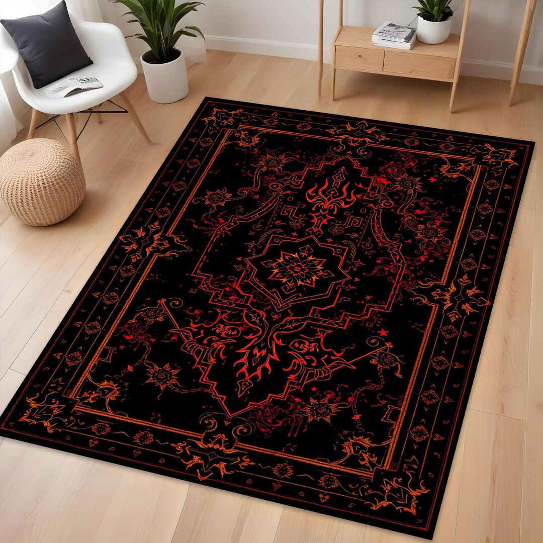 Mystic Red and Black Rug With Bold Gothic Patterns, Mystic Dark Rug ...
